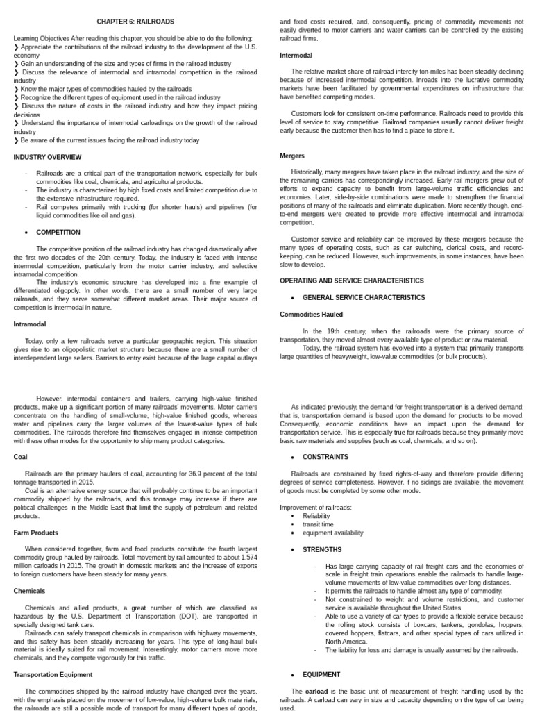 CHAPTER 6 Railroads Group 2 | PDF | Rail Freight Transport | Rail Transport