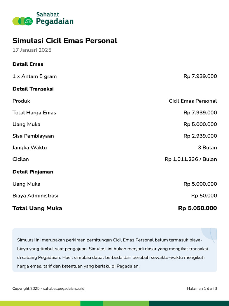 Simulasi Cicil Emas Personal | PDF