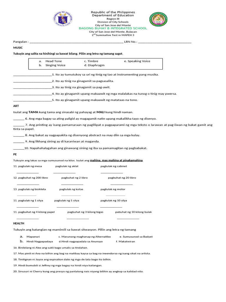 2nd Summative q3 | PDF