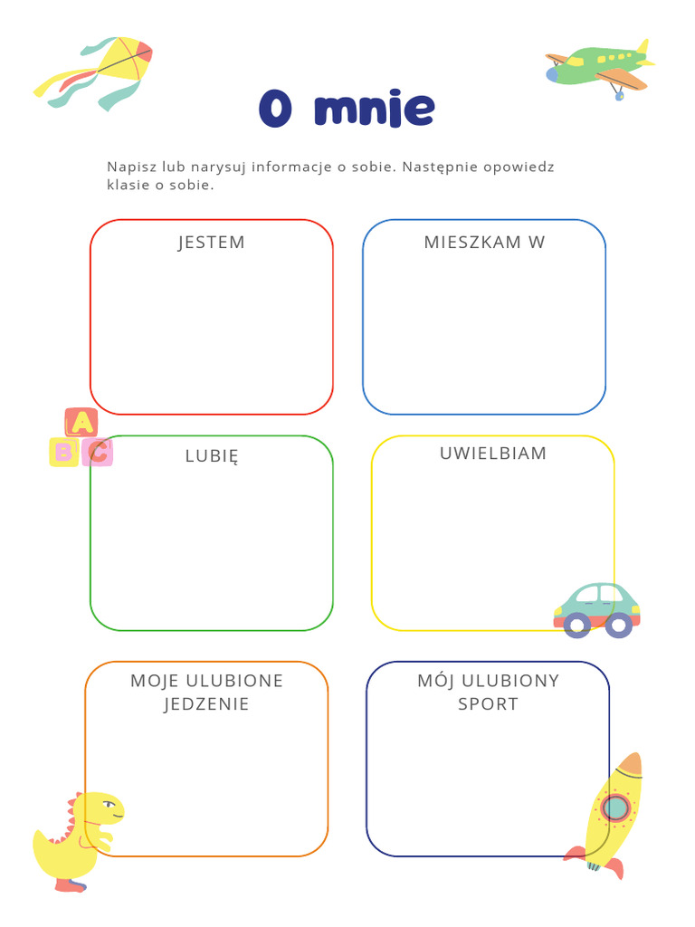 Język Polski O Mnie Karta Pracy Kolorowy Prosty Styl | PDF