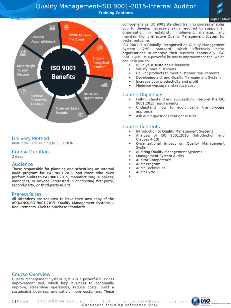 Ity Management-ISO 9001-2015-Internal Auditor - 2 Days | PDF | Quality Management | Audit