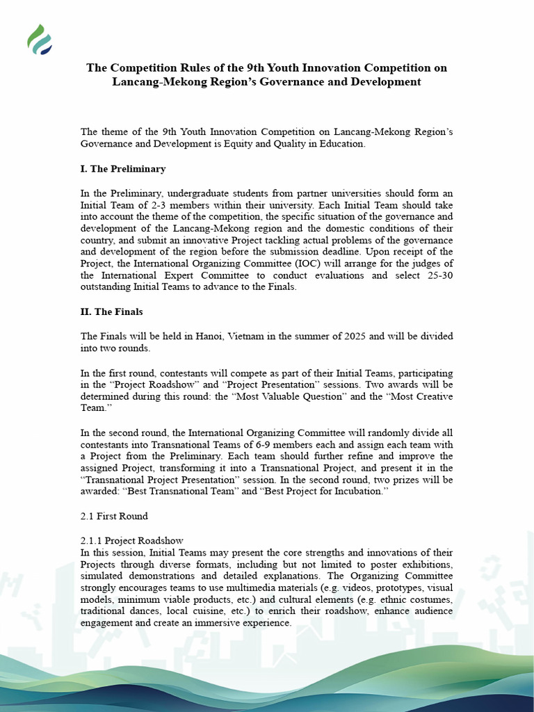 Youth Innovation Competition Rules 2025 | PDF | Learning | Cognition
