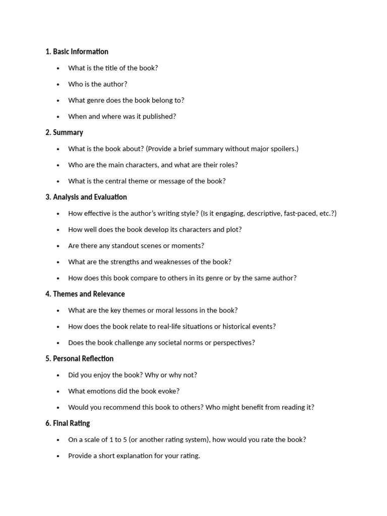 Book Review Rubric | PDF