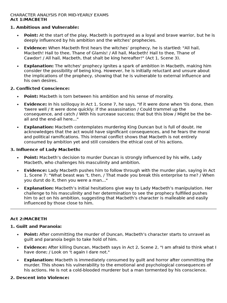 MID YEARLY CHARACTER ANALYSIS MACBETH | PDF | Macbeth