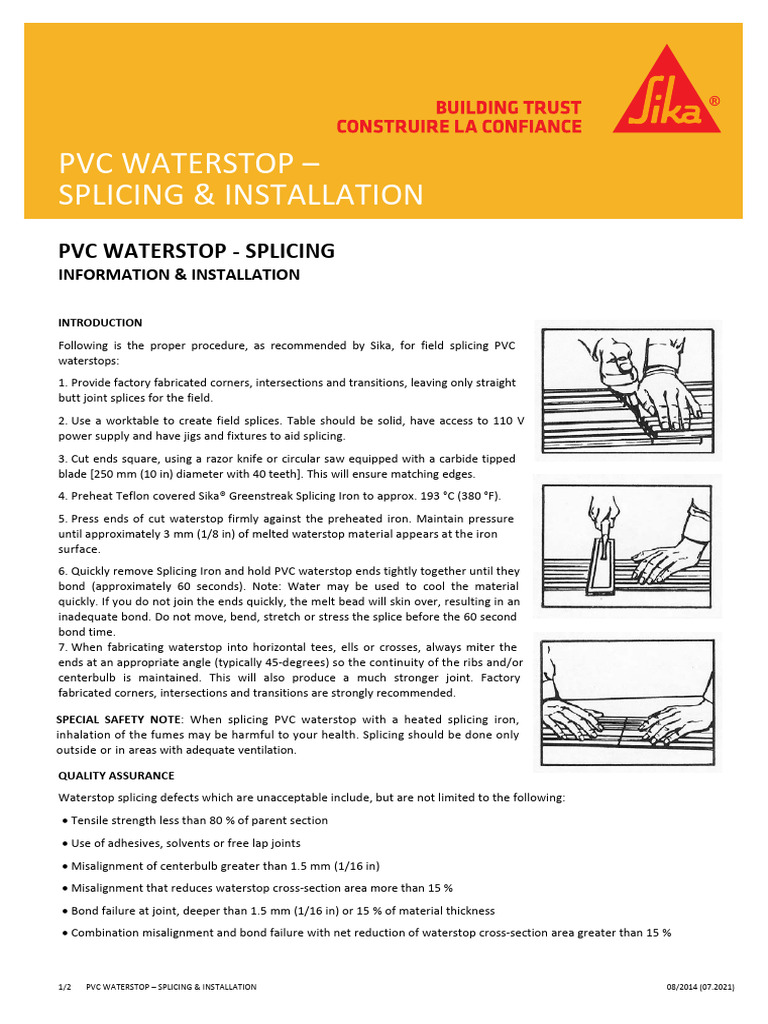 Splicing PVC Waterstop Installation - en | PDF | Welding | Construction