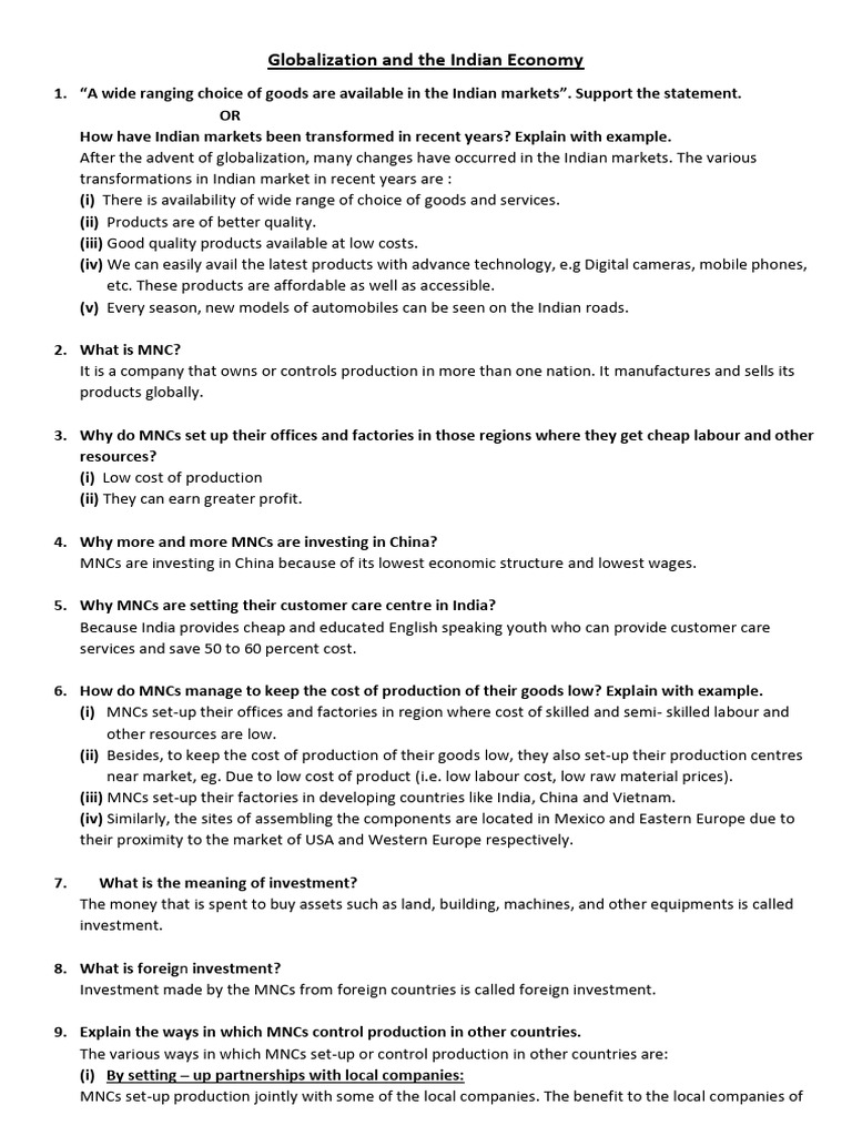 Globalization and The Indian Economy | PDF | Globalization | Multinational Corporation