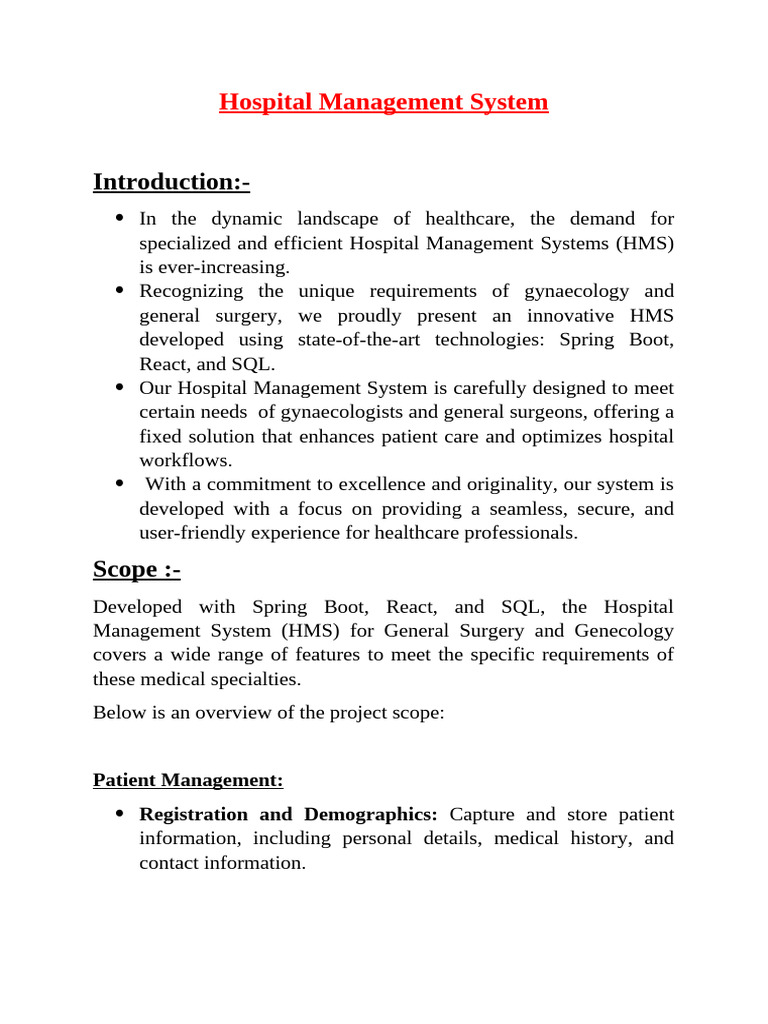 Hospital Management System for Surgery & Gynecology | PDF | Gynaecology ...