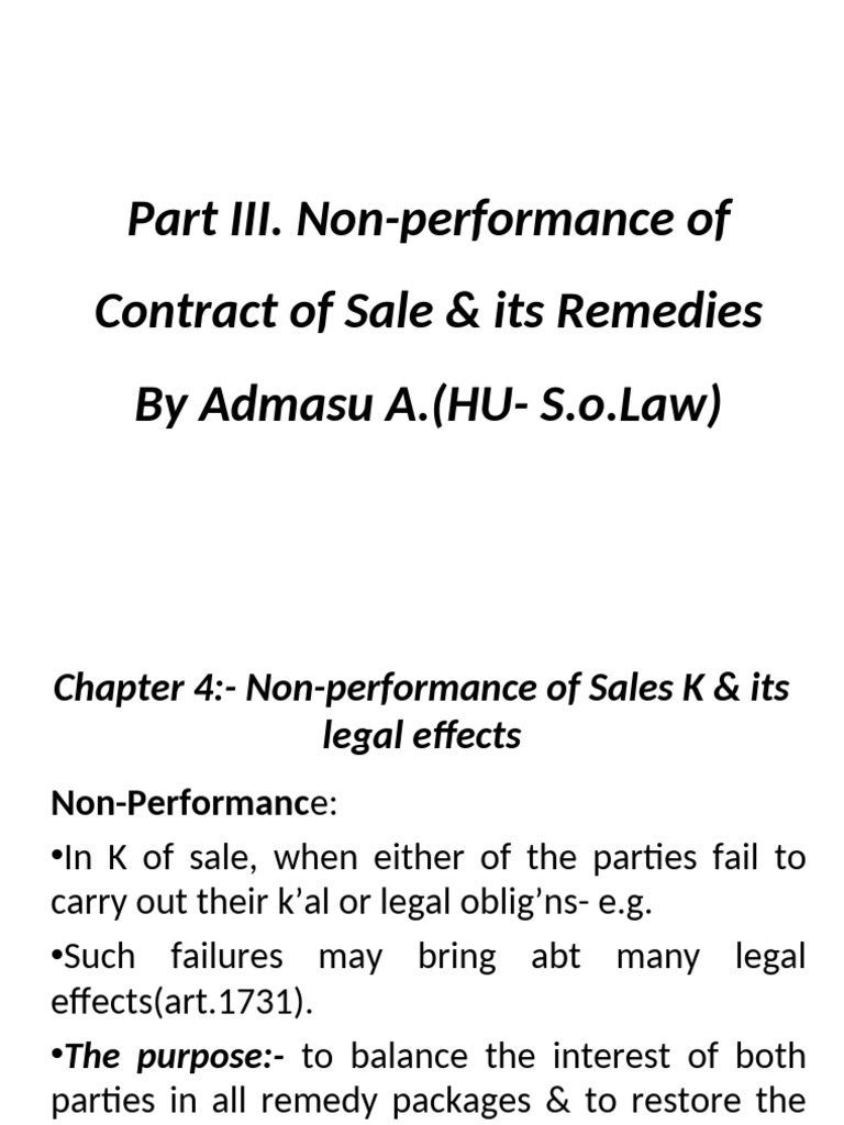 Non-Performance of Sales Contracts & Remedies | PDF | Damages | Breach ...