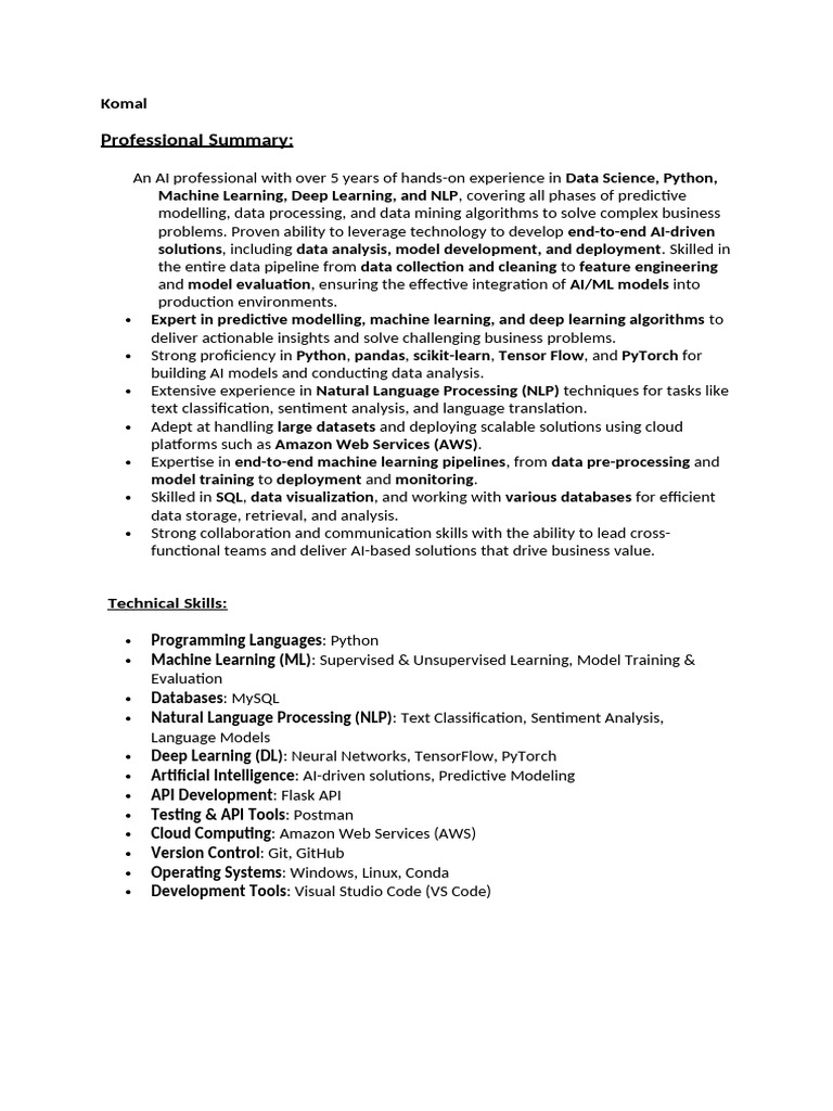 Komal CV | PDF | Machine Learning | Artificial Intelligence
