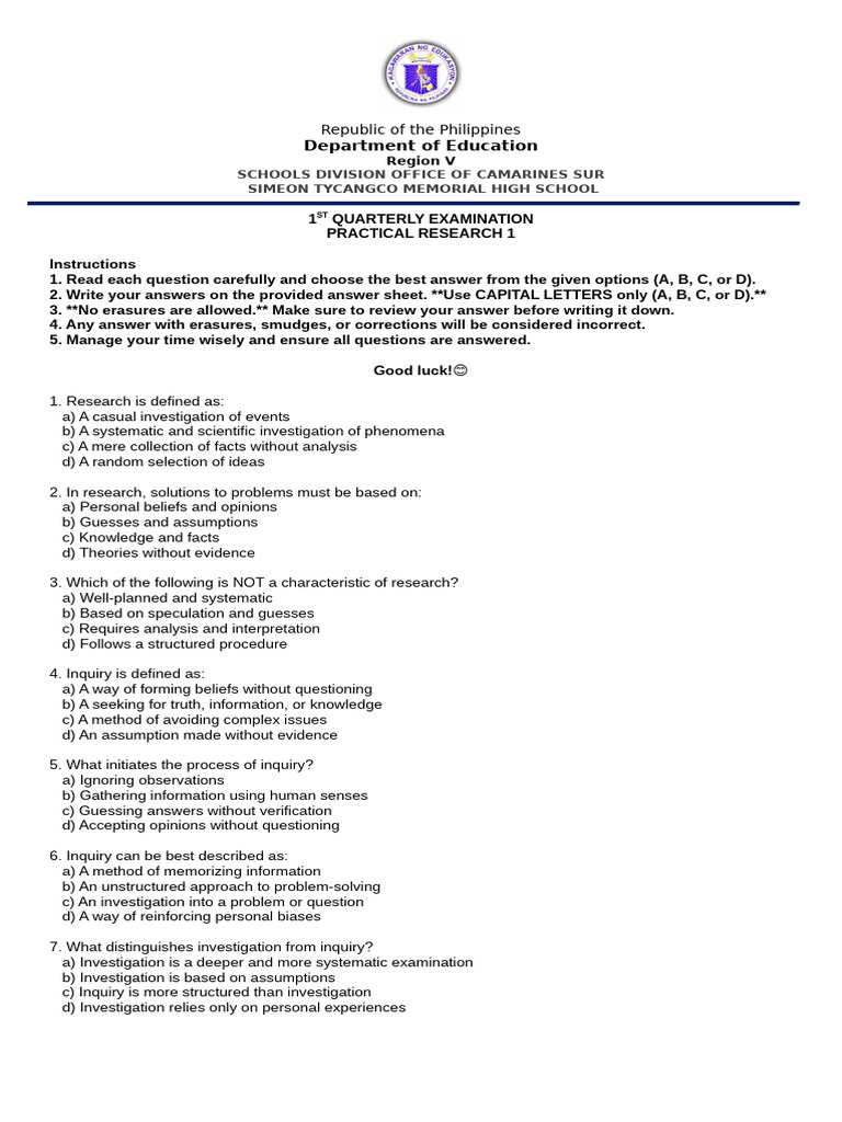 3rd Quarter Pr1 Exam | PDF | Statistics | Methodology
