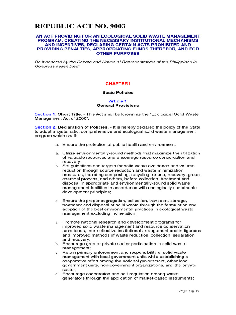 RA 9003 | PDF | Waste Management | Waste