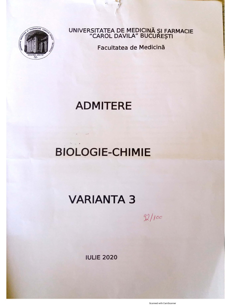 Toazinfo Subiecte Admitere Medicina Carol Davila 2020 | PDF