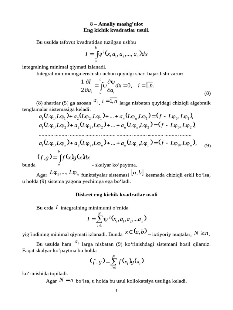 dx a a a x Ι: 8 - Amaliy mashg'ulot Eng kichik kvadratlar usuli | PDF