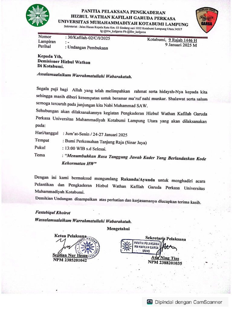 Undangan Pelaksanaan Pengkaderan | PDF
