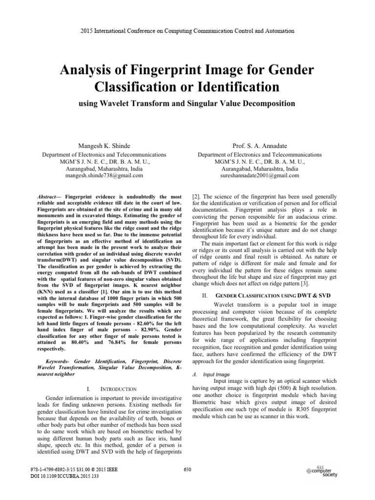 analysis of fingerprint image for gender classification or identification | PDF | Fingerprint ...