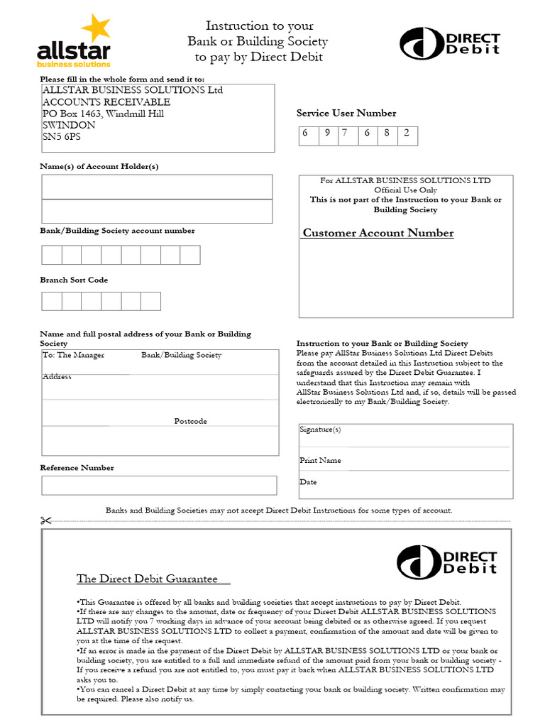Direct Debit Instruction Form | PDF | Debit Card | Money