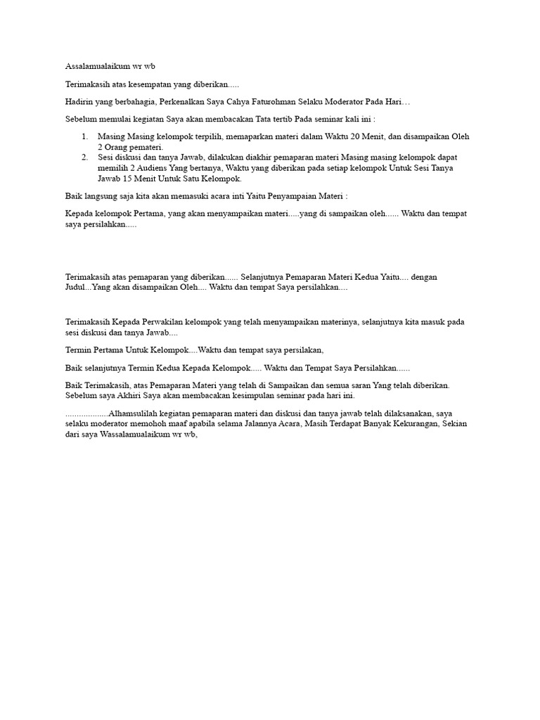 Teks Moderator Seminar Proposal | PDF