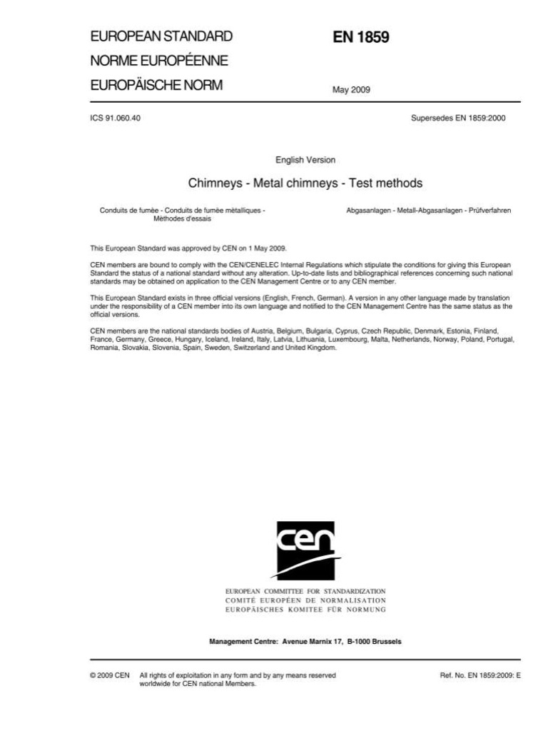 EN 1859-2009 Chimneys-Metal chimneys-Test methods | PDF