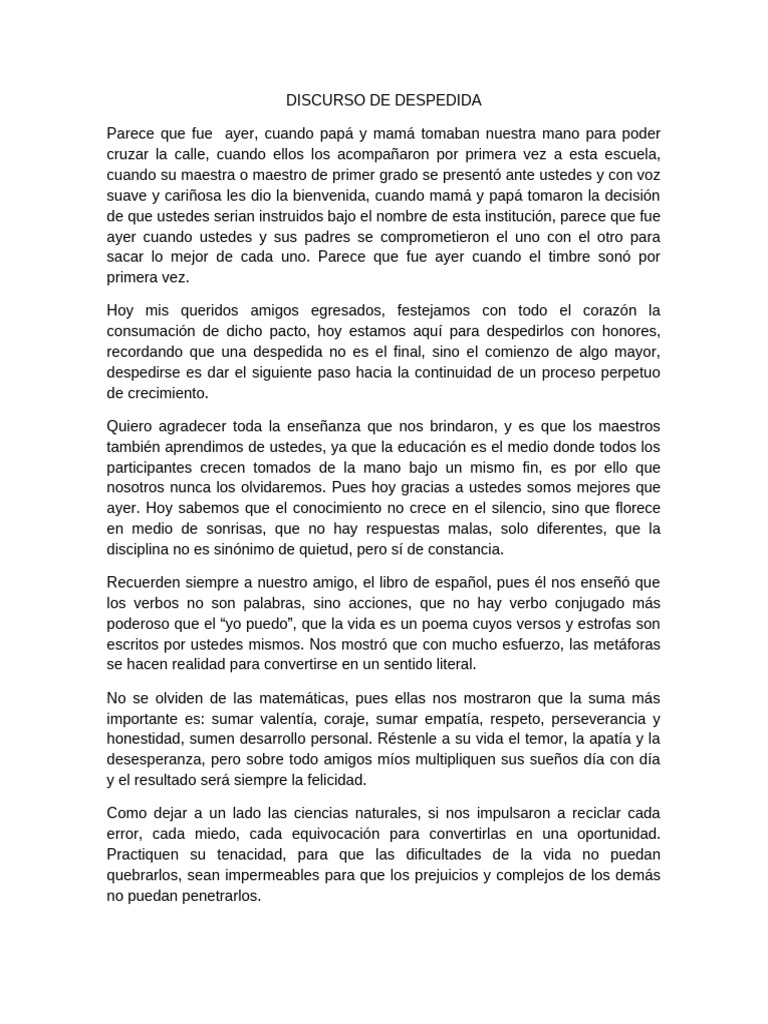 DISCURSO DE SEXTO GRADO | PDF