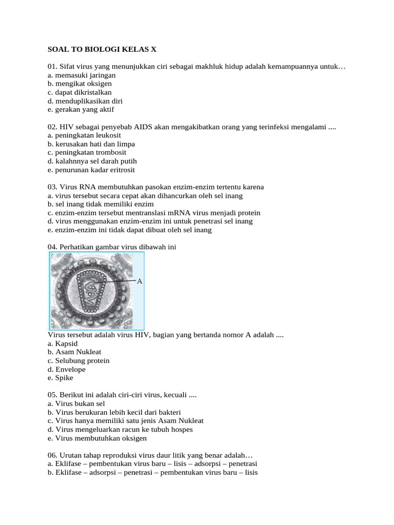 Soal To Biologi Kelas 10 | PDF