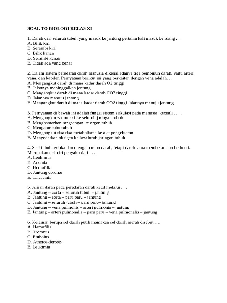 SOAL TO BIOLOGI KELAS 11 | PDF