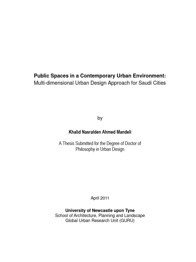 PHD Public Spaces in A Contemporary Urban Environment Multi-Dimensional Urban Design Approach ...