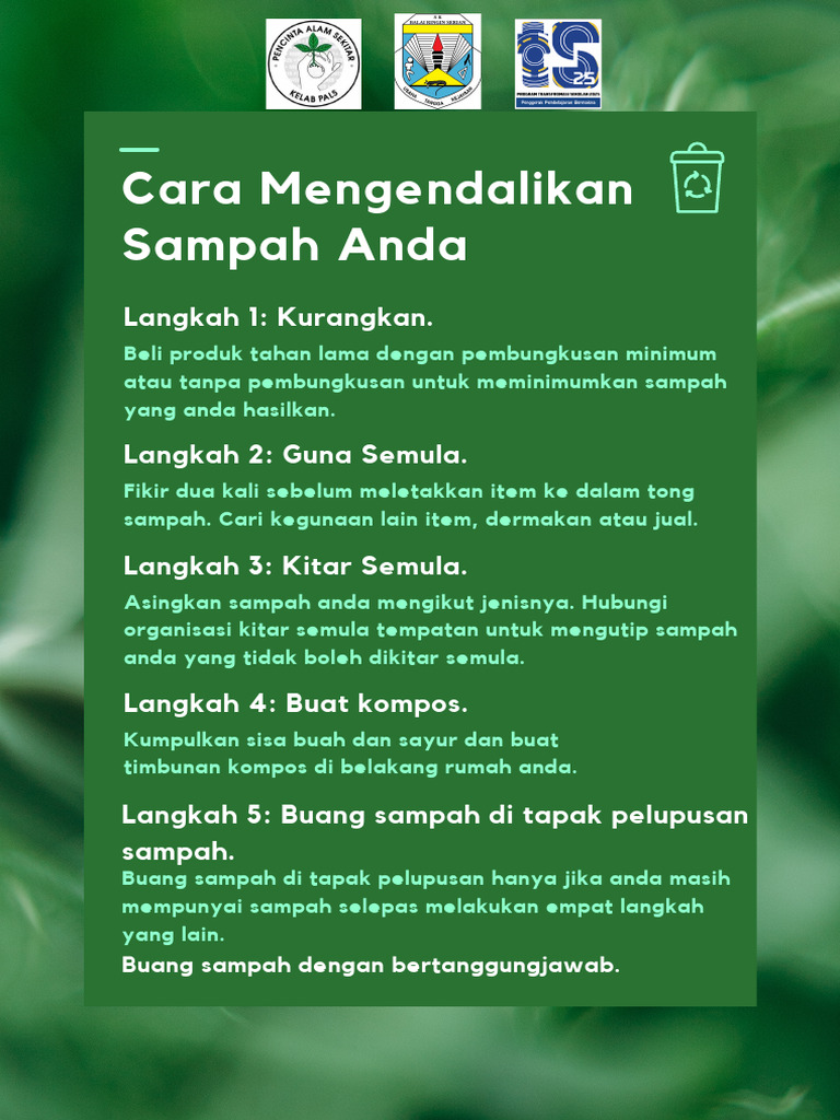 Poster Kitar Semula Langkah Pembuangan Sisa Sentrik Foto Hijau | PDF