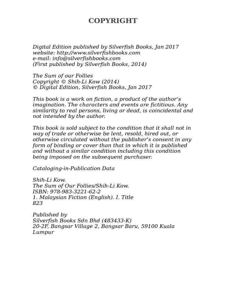The Sum of Our Follies (Shih-Li Kow) (Z-Library) | PDF | Funeral