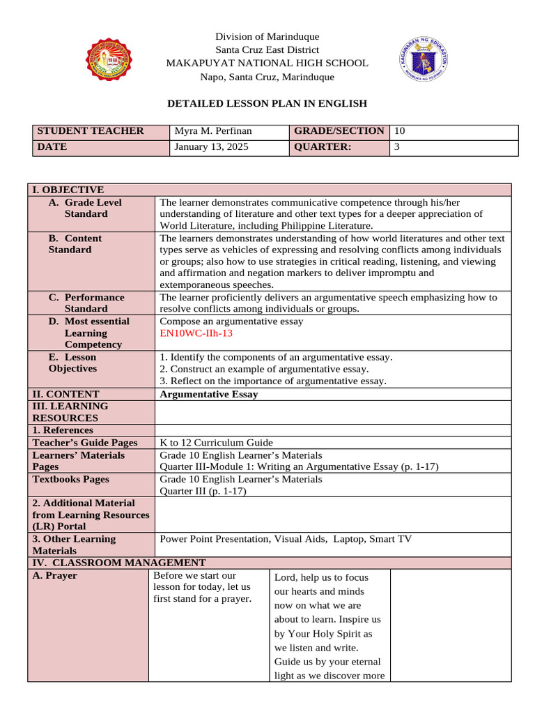 Grade 10 Argumentative Essay Lesson Plan | PDF | Marine Mammals | Dolphin
