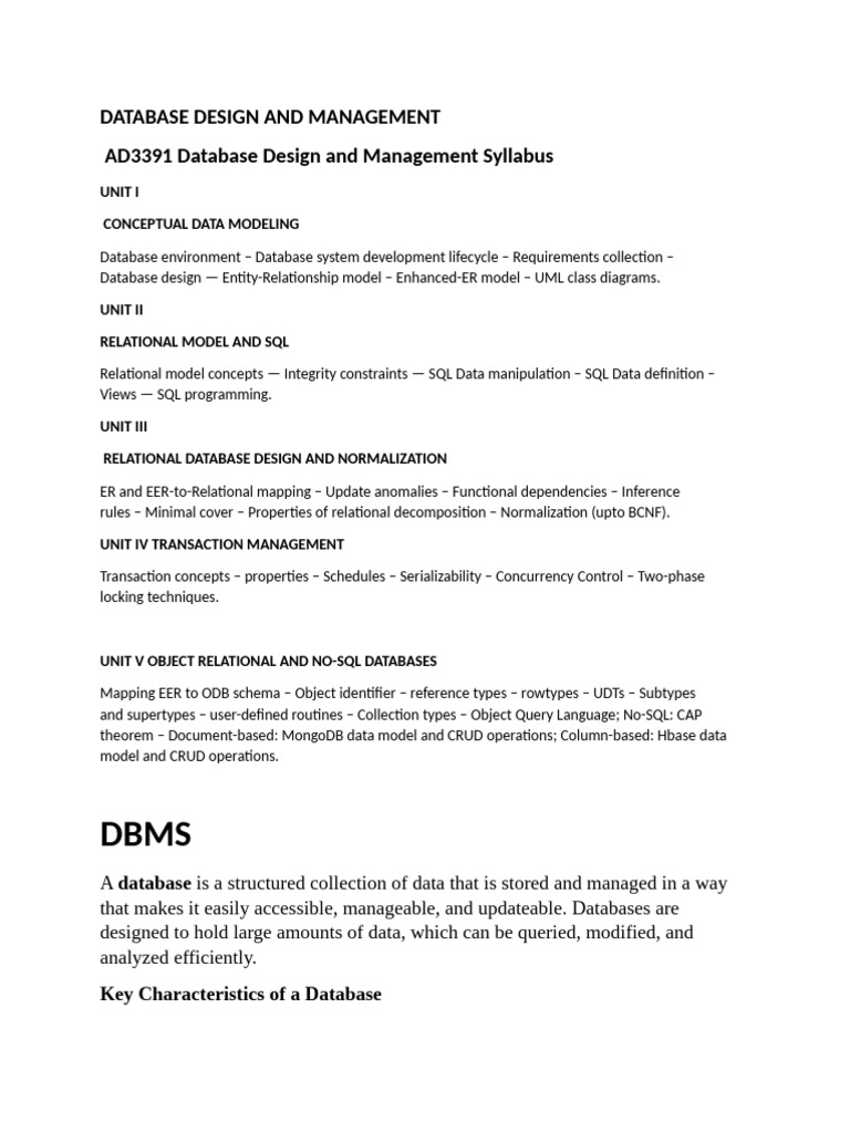 DATABASE-DESIGN Sylabus | PDF | Databases | Relational Database