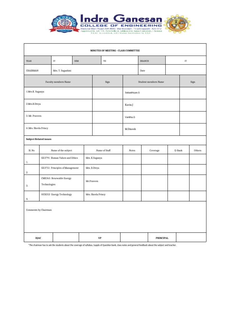 IV Class Committee Meeting template - Copy | PDF
