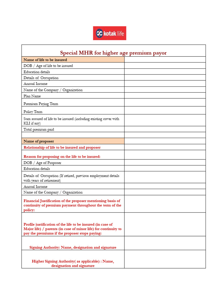 Special MHR For Higher Age Premium Payor | PDF