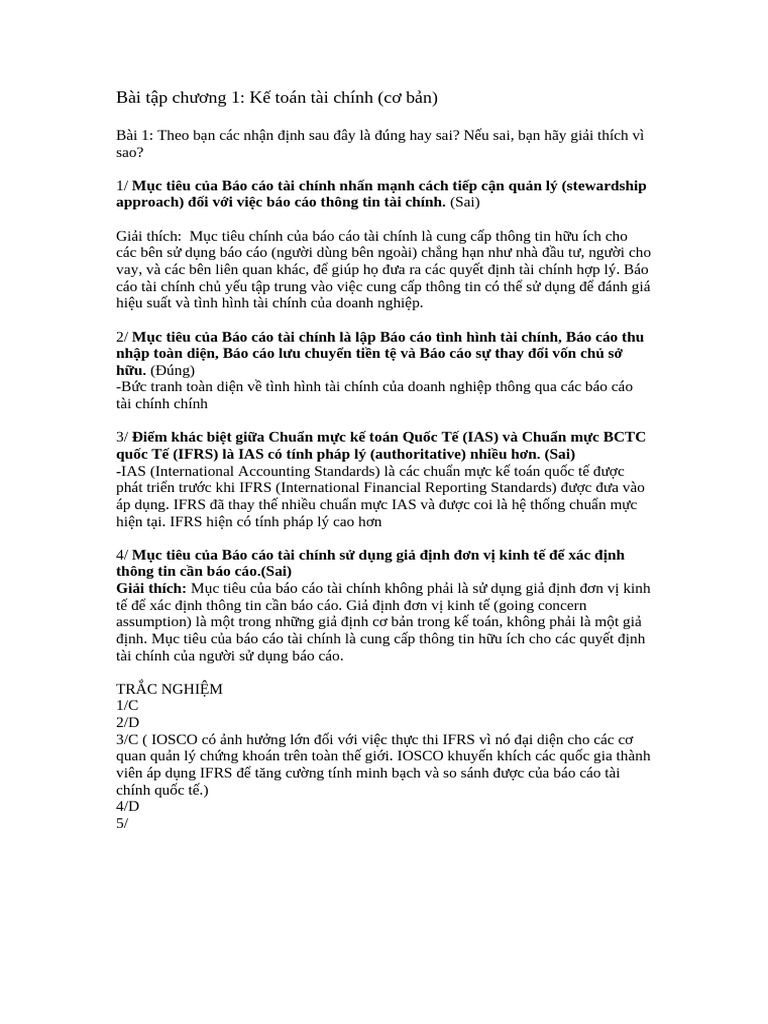 Bài tập chương 1 KTTC | PDF