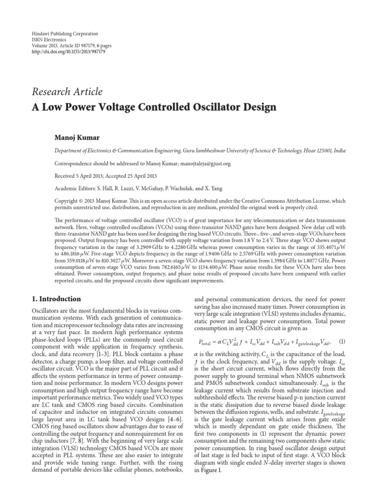 A Low Power Voltage Controlled Oscillator Design | PDF | Logic Gate | Mosfet