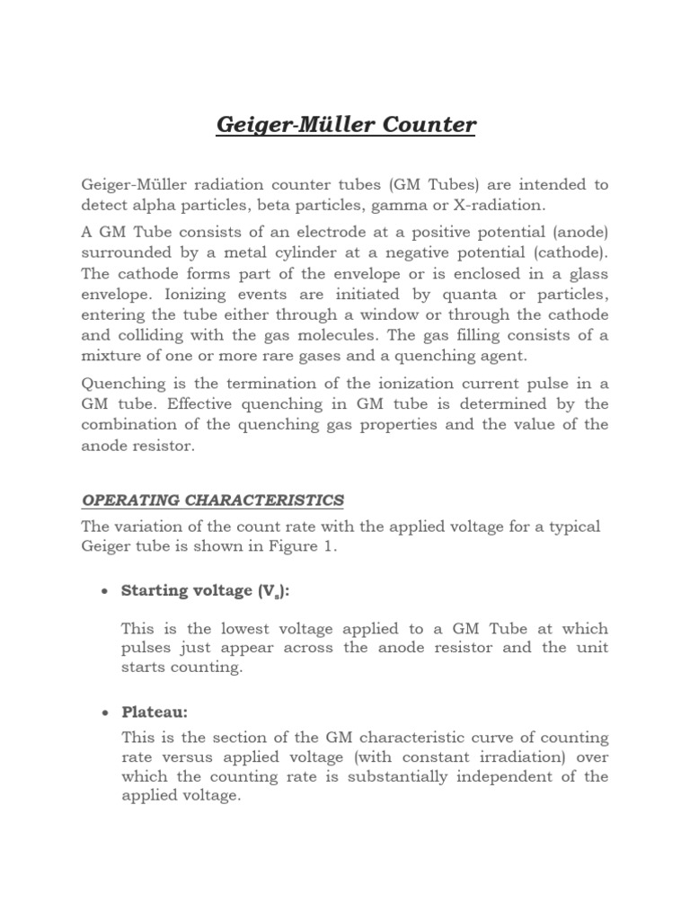 Geiger-Müller Counter Characteristics | PDF | Vacuum Tube ...