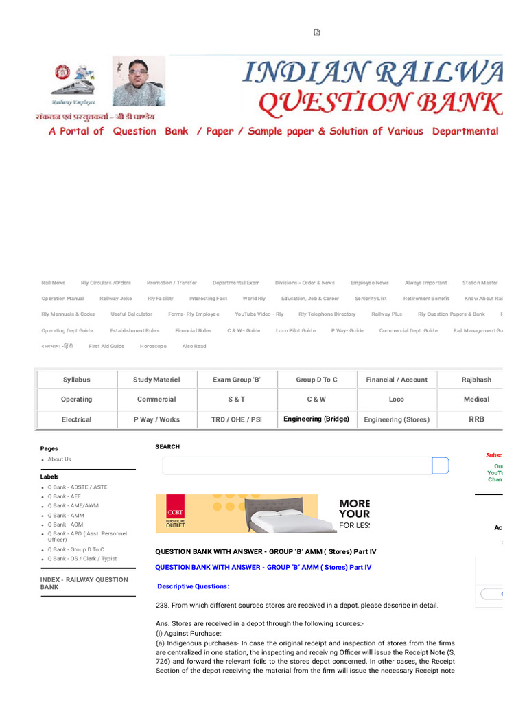 Railway Stores Question Bank Guide | PDF | Inventory