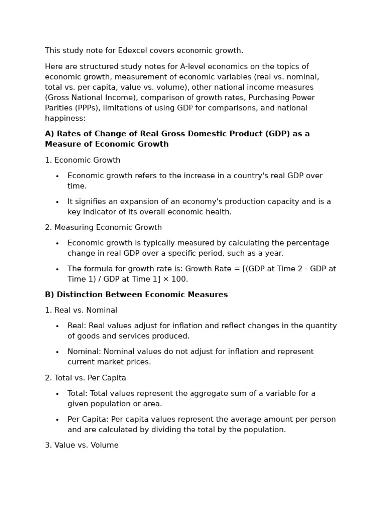 A-Level Economics: Economic Growth Guide | PDF | Gross Domestic Product ...