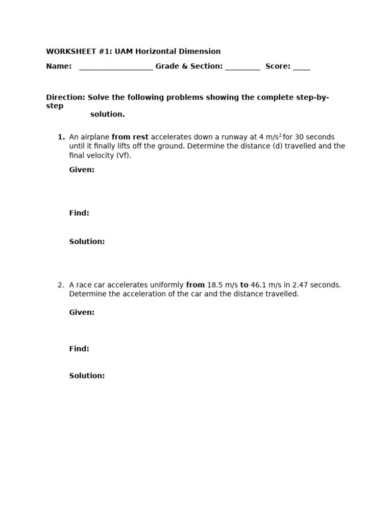 Worksheet 1 UAM Horizontal Dimension | PDF