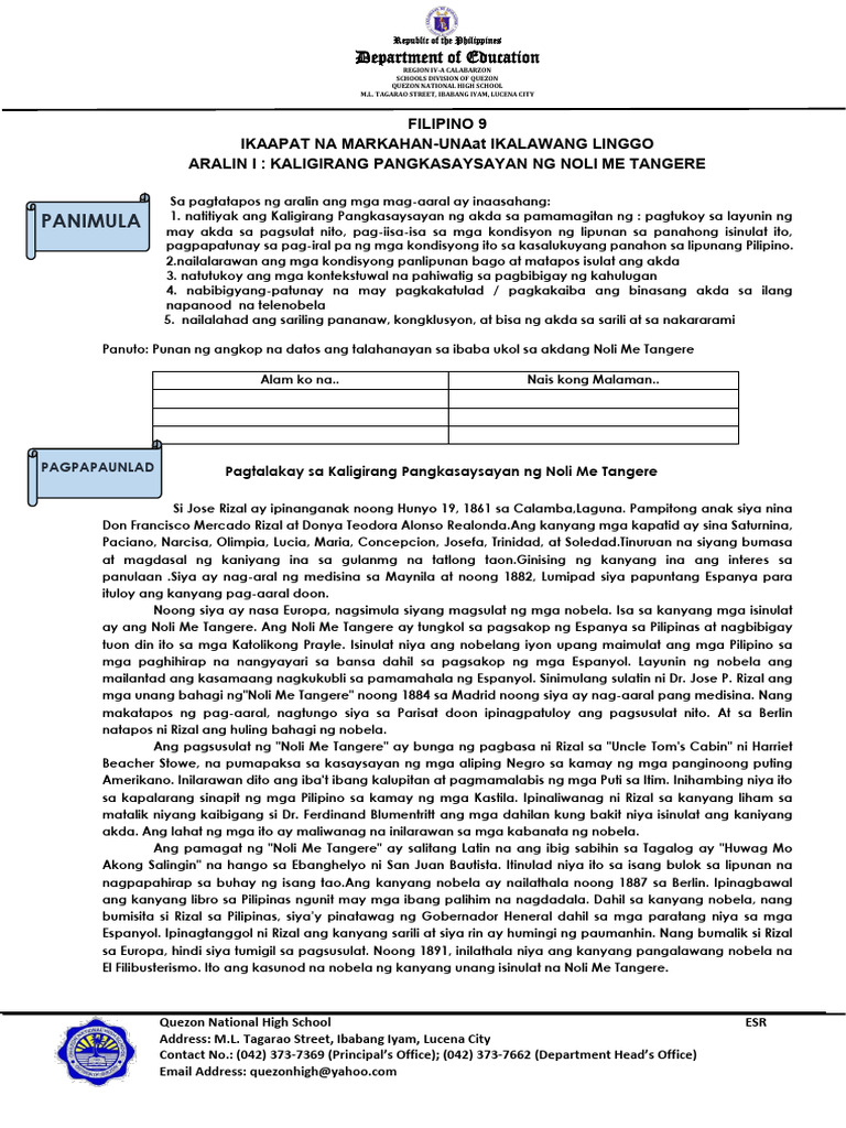Filipino 9 Q4 W 1and 2 | PDF