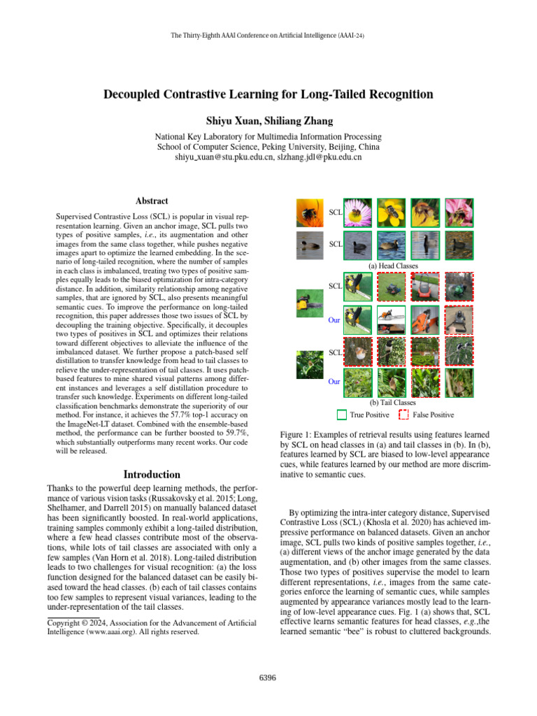 2024 AAAI Decoupled Contrastive Learning For Long-Tailed Recognition | PDF | Learning ...