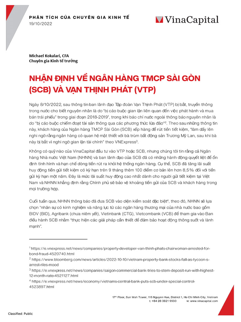Nhan Dinh Ve Ngan Hang TMCP Sai Gon SCB Va Van Thinh Phat VTP | PDF