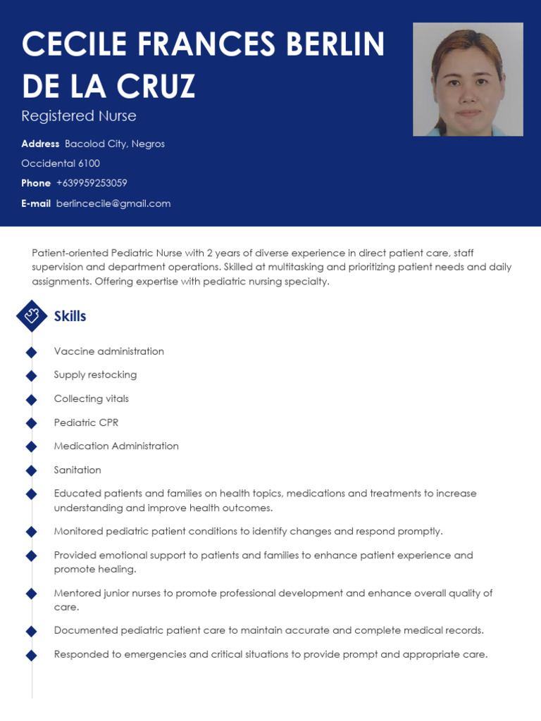CECILE FRANCES_BERLIN DE LA CRUZ_Resume | PDF | Intravenous Therapy ...