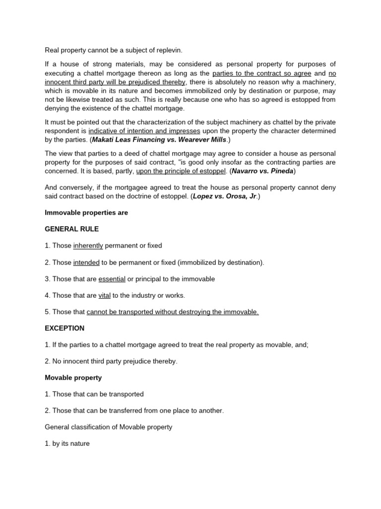 Real Property Cannot Be A Subject of Replevin | PDF