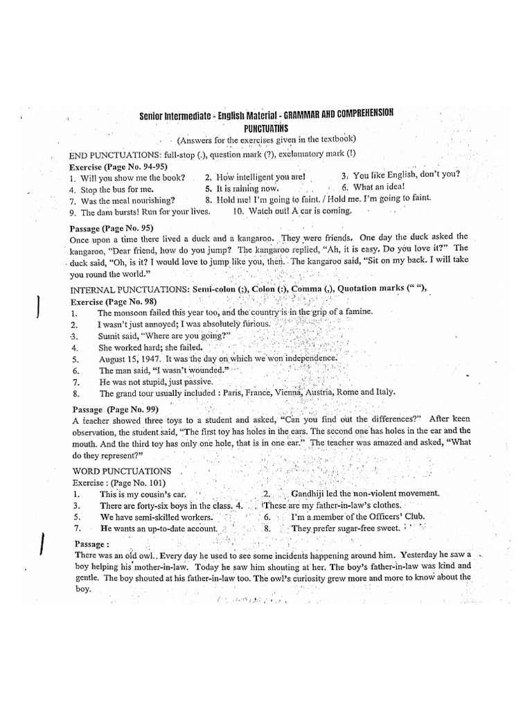 Senior English Grammar TEXT BOOK Exercise Answers | PDF