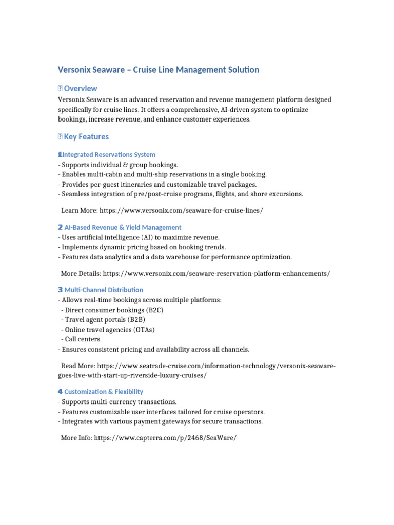 Versonix Seaware: Cruise Management Solution | PDF | Pricing | Business ...