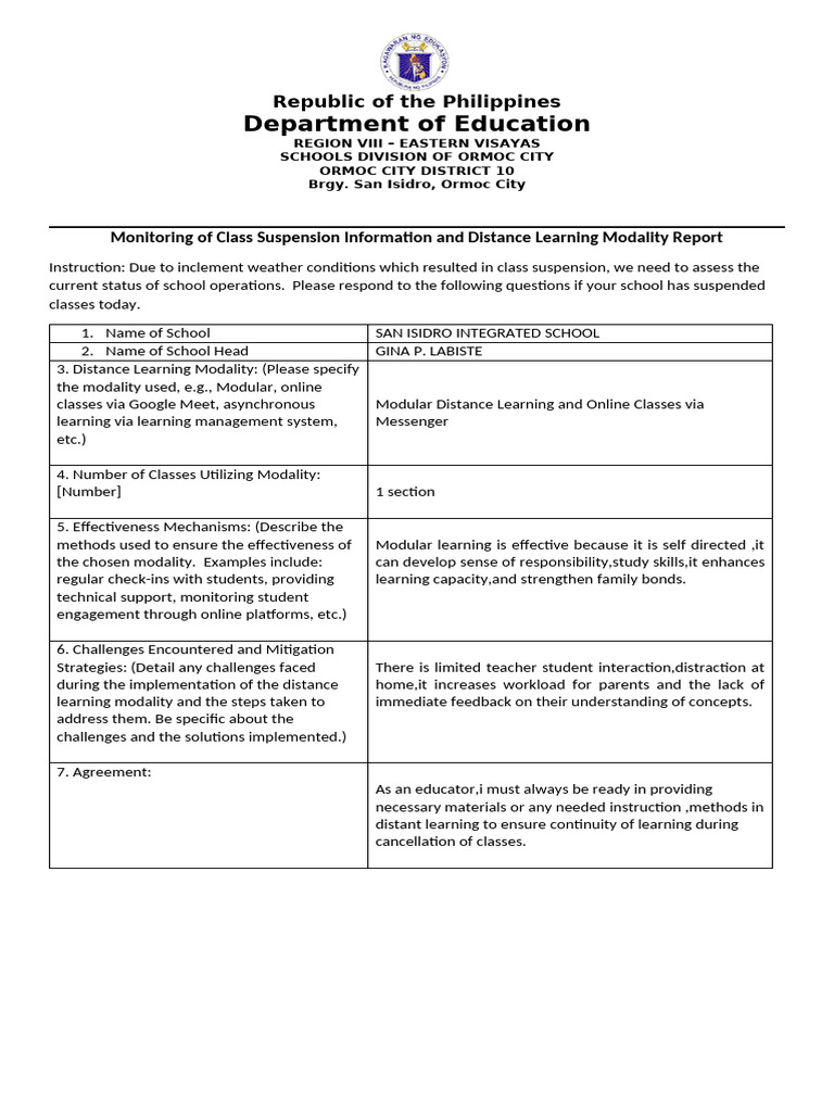 Class Suspension & Distance Learning Report | PDF | Distance Education ...