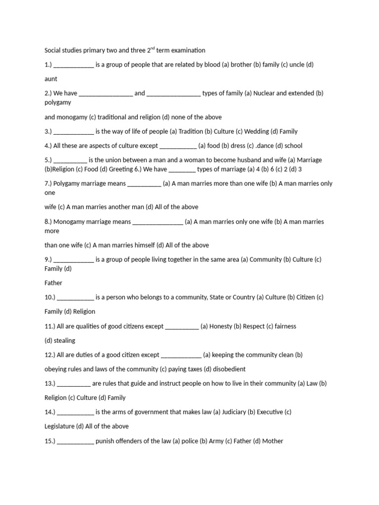 Pry 2 and 3 Second Term Examination | PDF | Plants | Marriage