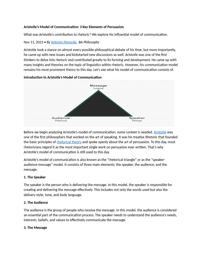 Aristotle Model of Communication | PDF | Public Speaking | Rhetoric