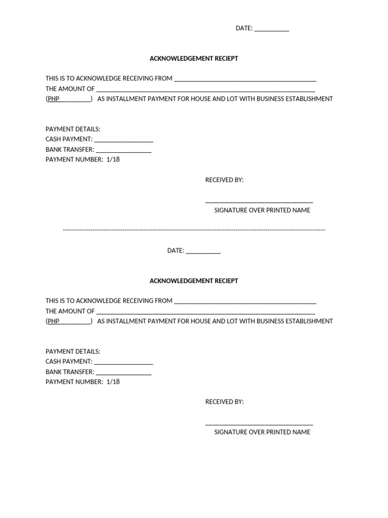 Acknowledgement Receipt for Installments | PDF | Receipt | Payments