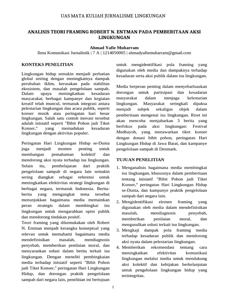Contoh Analisis Teori Robert Entman | PDF